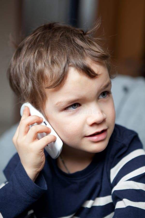 Portrait of Boy with Mobile Phone Stock Image - Image of talk ...
