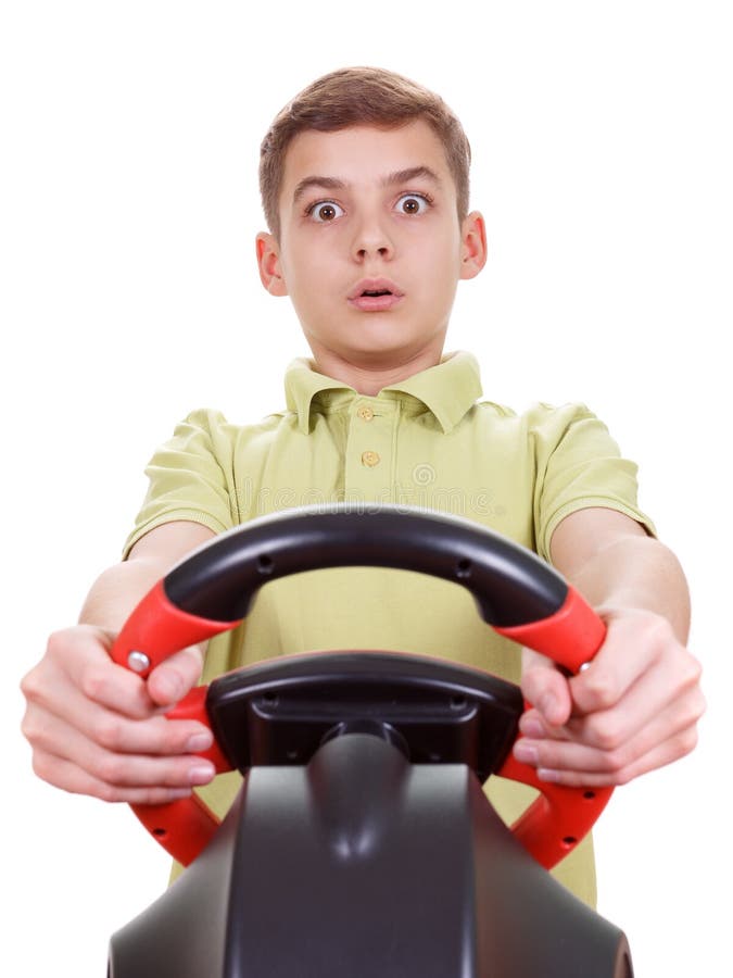 Portrait Boy Plays a Driving Game Console Stock Photo - Image of child ...
