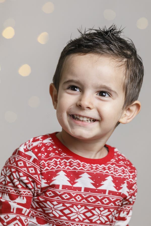 Portrait of a Boy in Studio with Christmas Background Stock Image ...