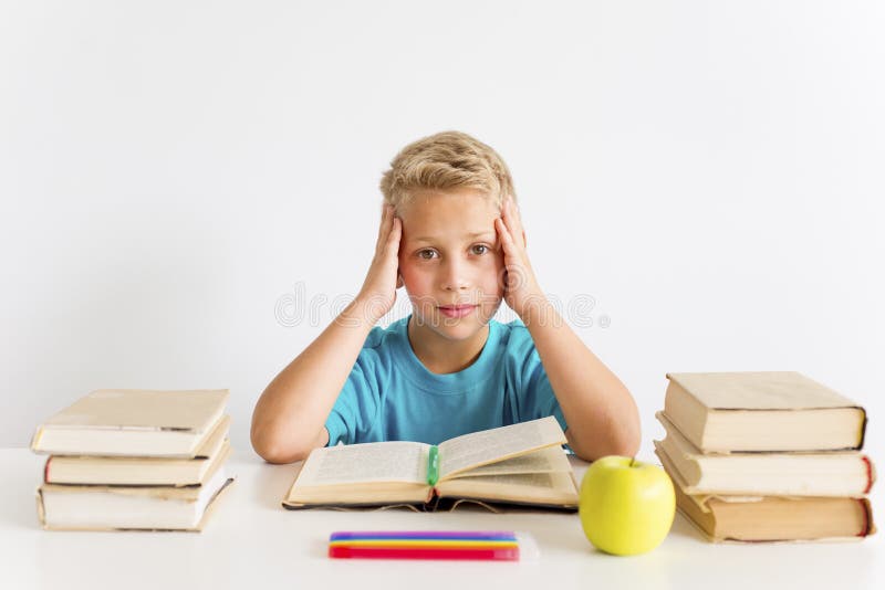 Boy is studying stock image. Image of home, book, portrait - 101212985