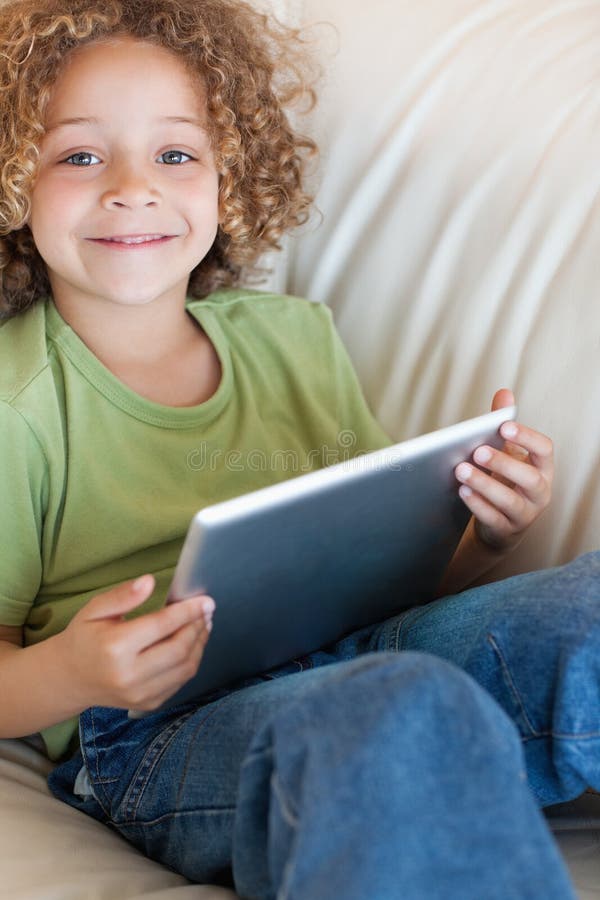 Portrait of a Boy Using a Tablet Computer Stock Image - Image of ...