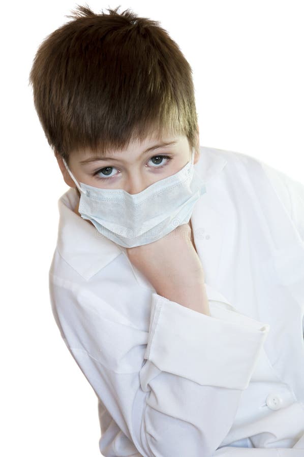 Portrait of a Boy in a White Robe and Mask Medical Stock Photo - Image ...