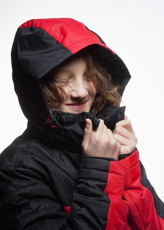 Portrait of a Boy in Winter Jacket with Hood Stock Image - Image of ...