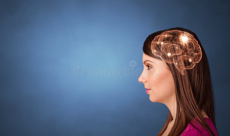 Portrait with Brain and Brainstorming Concept Stock Image - Image of ...