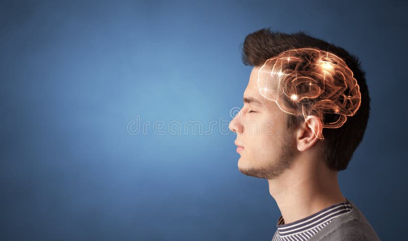Portrait with Brain and Brainstorming Concept Stock Photo - Image of ...