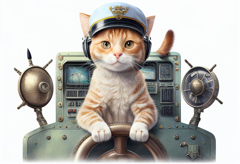 Portrait of a Brave Cat Captain of the Ship. AI Genarated Stock ...