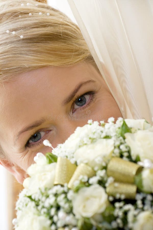 Portrait of Bride with Bouquet Stock Image - Image of color, female ...