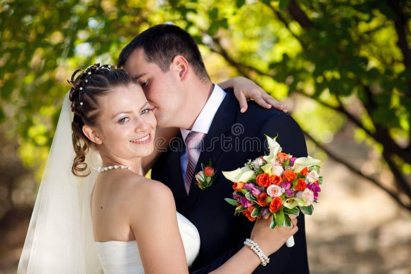 Groom Looking at Bride with Love Stock Image - Image of enjoying, latin ...