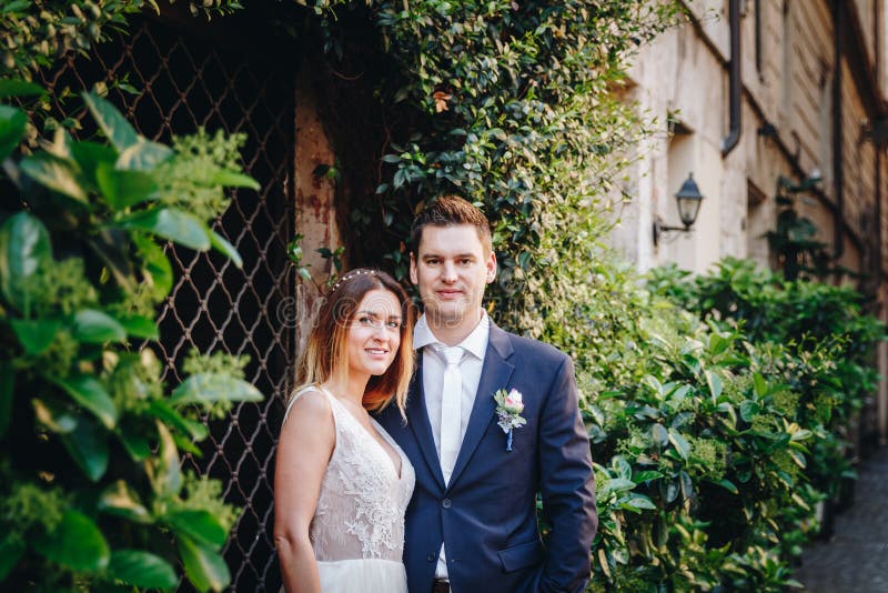 Portrait of Bride and Groom Posing on the Streets of Rome, Italy Stock ...