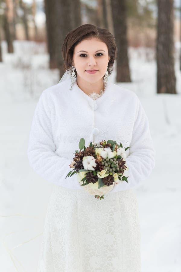 Portrait of the Bride in Winter Stock Image - Image of adult, dress ...
