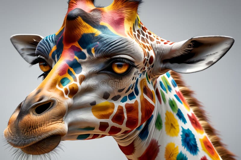 Portrait of a Bright Multi-colored Giraffe Stock Image - Image of beast ...