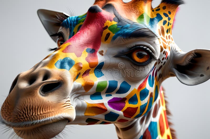 Portrait of a Bright Multi-colored Giraffe Stock Image - Image of ...