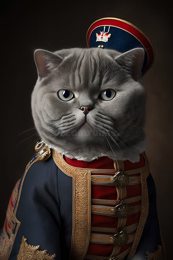 Portrait of a British Cat in a Military Uniform. Stock Illustration ...