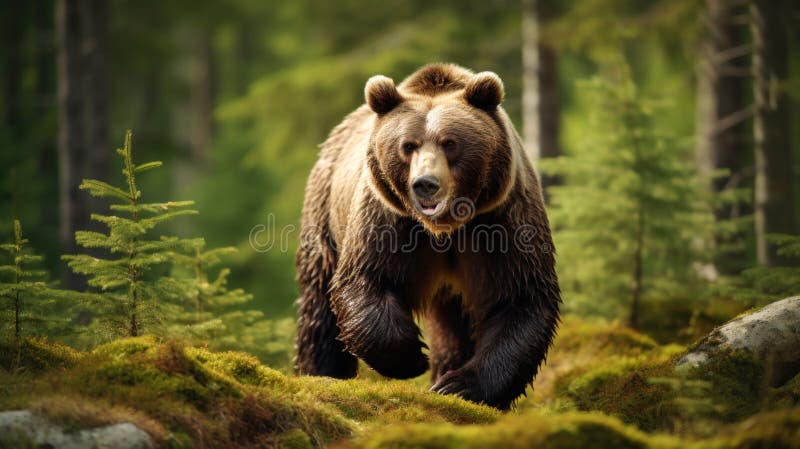 Portrait of a Brown Bear in the Forest Stock Illustration ...