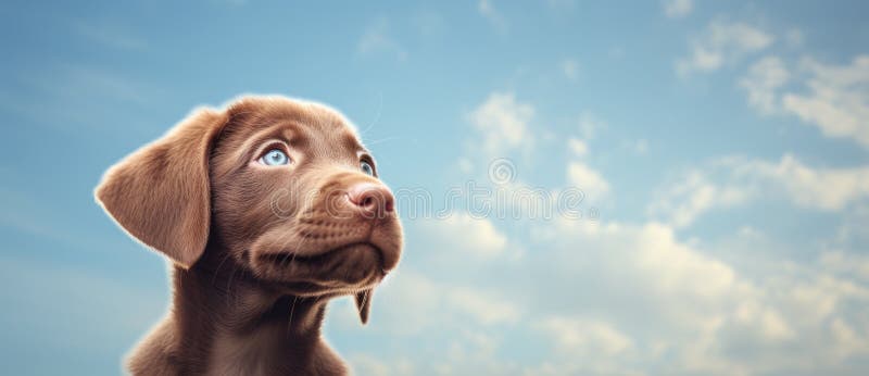 Portrait of a Brown Labrador Puppy on the Background of a Blue Sky ...