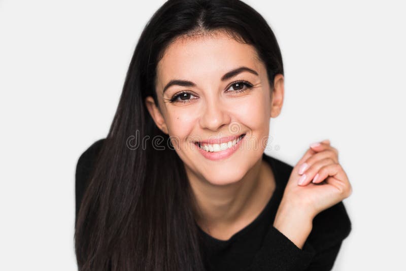 Portrait Of Brunette Cute Woman With Beautiful And Healthy Toothy Smile