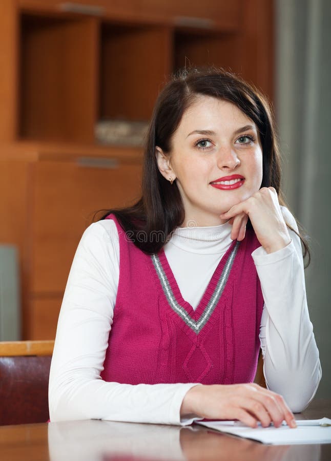 Portrait of Brunette Woman with Documents Stock Image - Image of ...