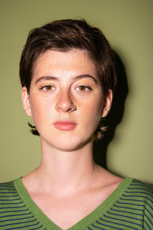 Portrait Of Brunette Woman With Freckles Stock Image Image Of Casual Clothes 274281849