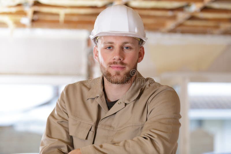 Portrait Builder Man Looking at Camera Stock Image - Image of material ...