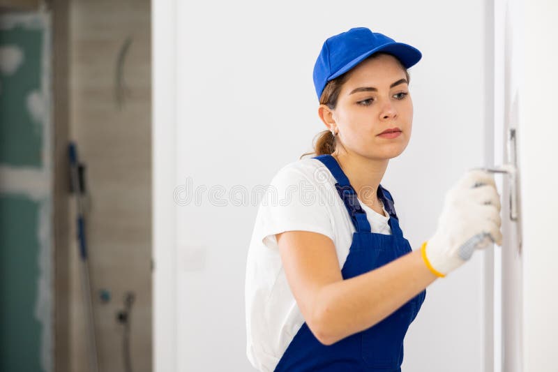 Portrait of Builder in Process of Finishing Work Stock Photo - Image of ...