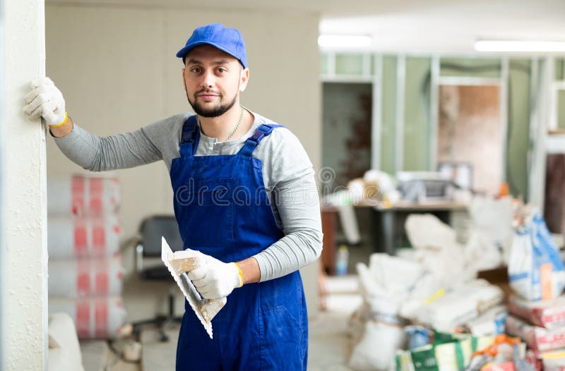 Portrait of Builder in Process of Finishing Work Stock Photo - Image of ...