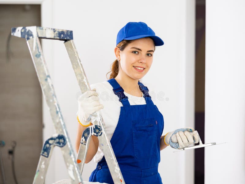 Portrait of Builder in Process of Finishing Work Stock Photo - Image of ...