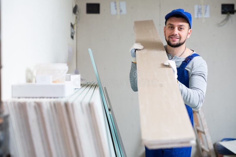 Portrait of Builder in Process of Finishing Work Stock Photo - Image of ...