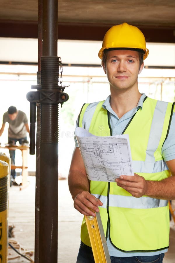 Portrait of Builder on Site with Plans Stock Image - Image of ...