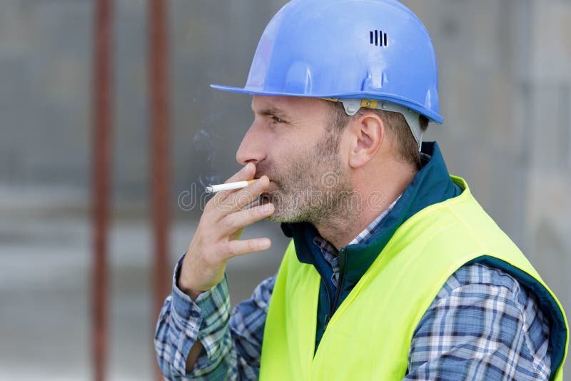 Portrait Builder Smoking Cigarette Stock Image - Image of professional ...