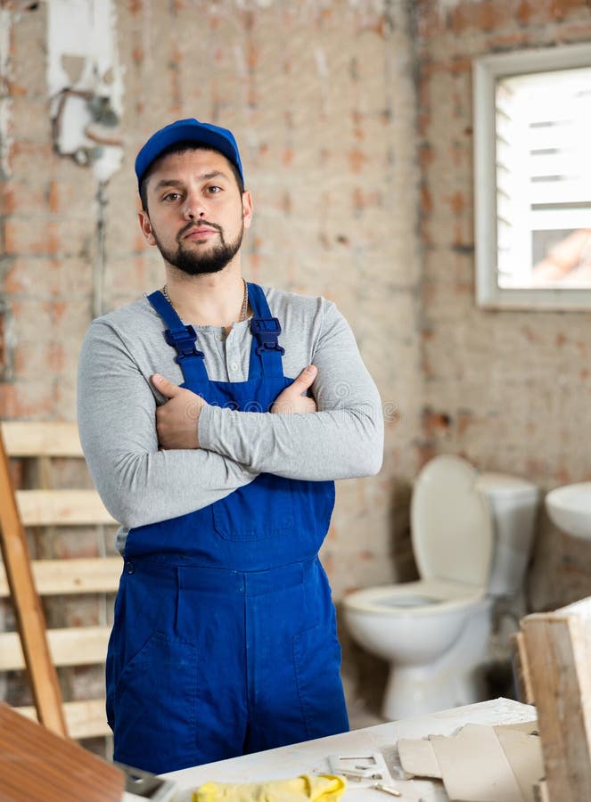 Portrait of Builder in Process of Finishing Work Stock Photo - Image of ...