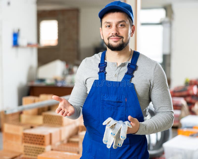 Portrait of Builder in Process of Finishing Work Stock Photo - Image of ...