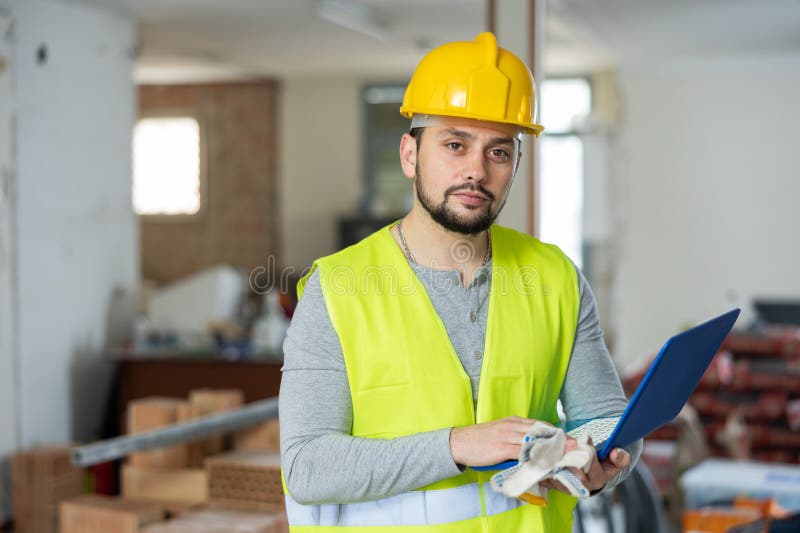 Portrait of Builder in Process of Finishing Work Stock Photo - Image of ...