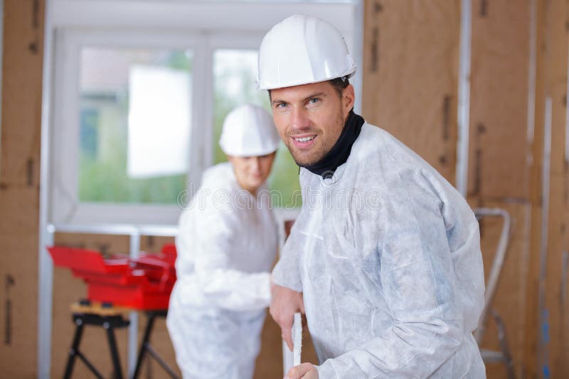 Portrait Builders Carrying Plasterboard Stock Image - Image of worker ...