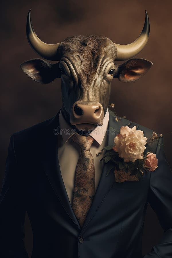 Portrait of Bull in Elegant Suit. Generative AI Stock Illustration ...