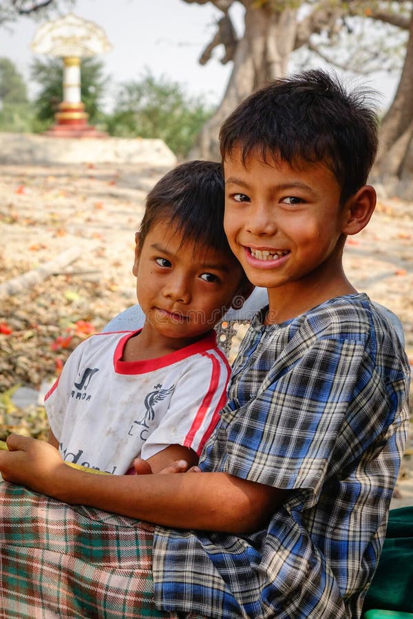 Two Burmese Boys Wearing Traditional Clothes Near Golden Rock Kyaiktiyo ...