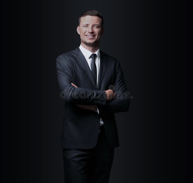 Handsome Business Man Smiling on Black Background Stock Image - Image ...