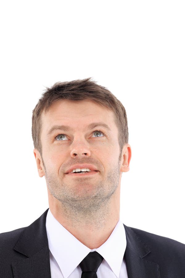 Portrait of Business Man Looking Up and Smile Stock Image - Image of ...