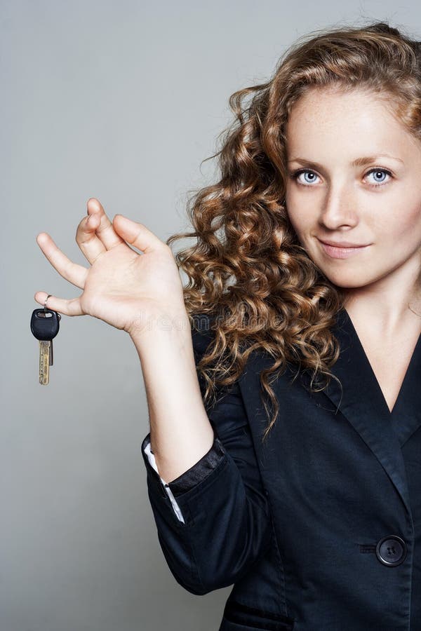 Portrait of Business Woman with Keys Stock Image - Image of cheerful ...