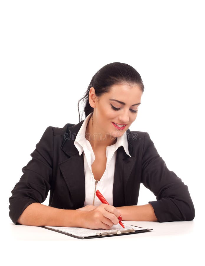 Portrait of Business Woman Signing Documents Stock Image - Image of ...