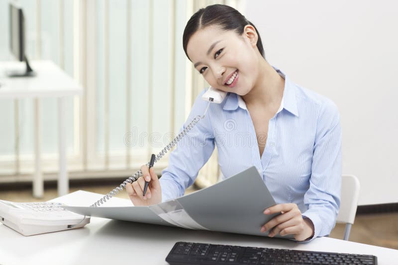 Portrait of a Business Woman Using Telephone Stock Photo - Image of ...