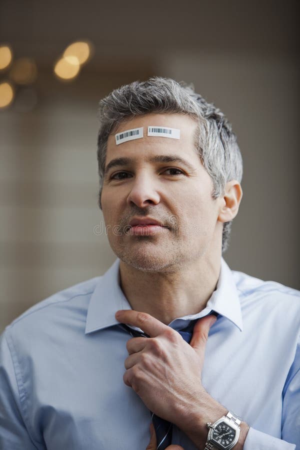 Portrait of a Businessman with Barcode on Forehead Stock Image - Image ...