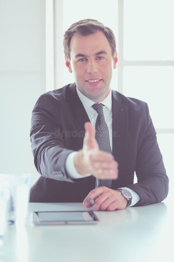 Portrait of Businessman Giving Hand for Handshake. Stock Photo - Image ...