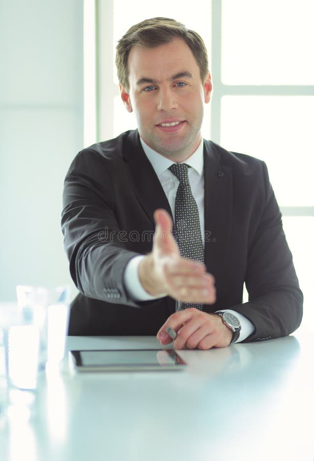 Portrait of Businessman Giving Hand for Handshake. Stock Image - Image ...