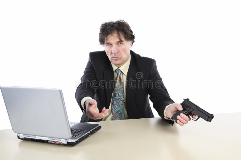 Portrait of Businessman with Gun Stock Photo - Image of isolated ...