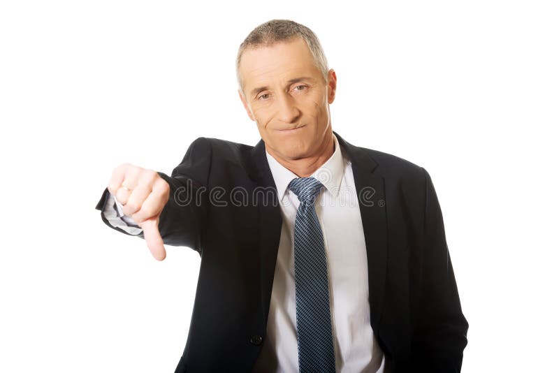 Portrait of Businessman Showing Thumb Down Sign Stock Photo - Image of ...