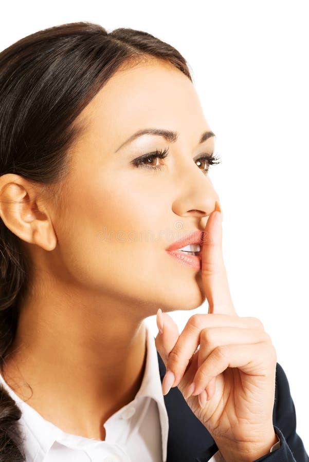Portrait of Businesswoman Making Silent Sign Stock Photo - Image of ...
