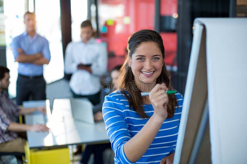 Portrait of Businesswoman Writing on Flip Chart Stock Photo - Image of ...