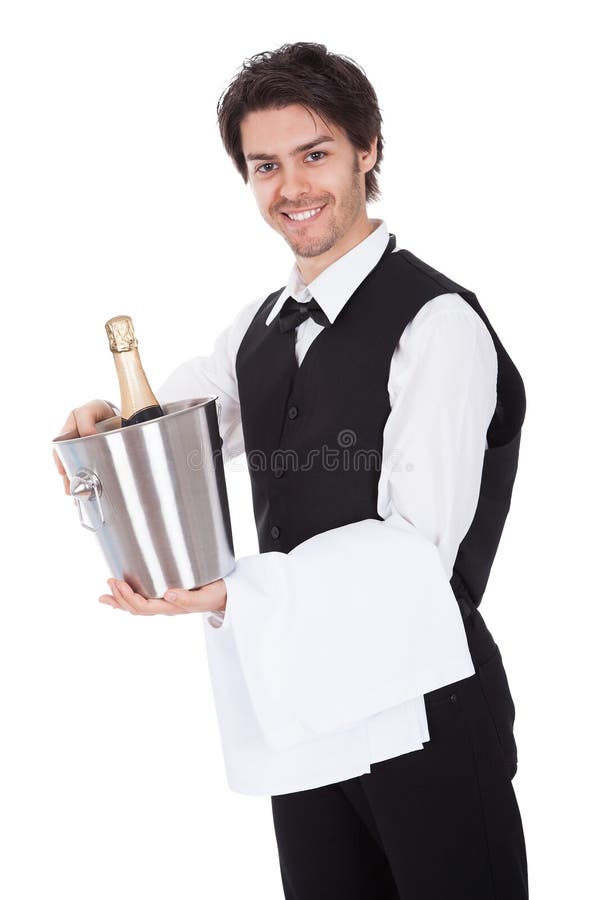 Adult Male Waiter Serving Two Glass of Champagne Isolated Stock Image ...