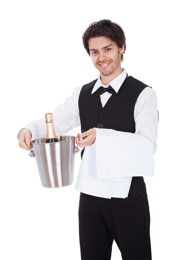 Portrait of a Butler with Bottle of Champagne Stock Image - Image of ...