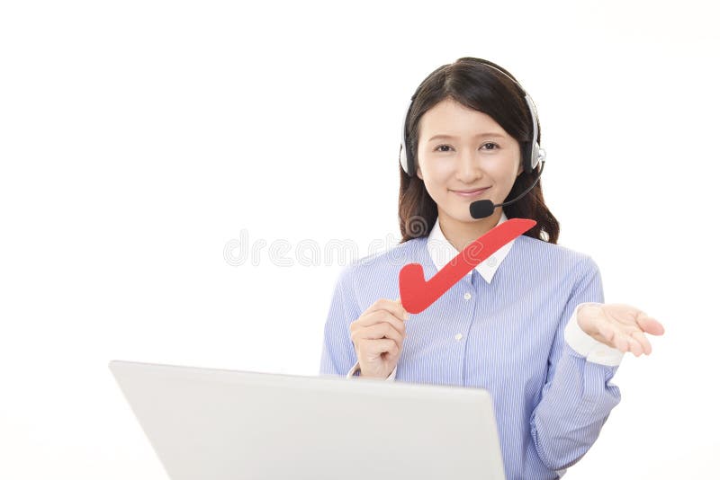 Call Center Operator with a Check Mark Stock Image - Image of face ...